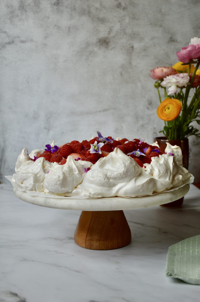 Spring Pavlova with Strawberries, Rhubarb & Foraged Flowers - Edible ...